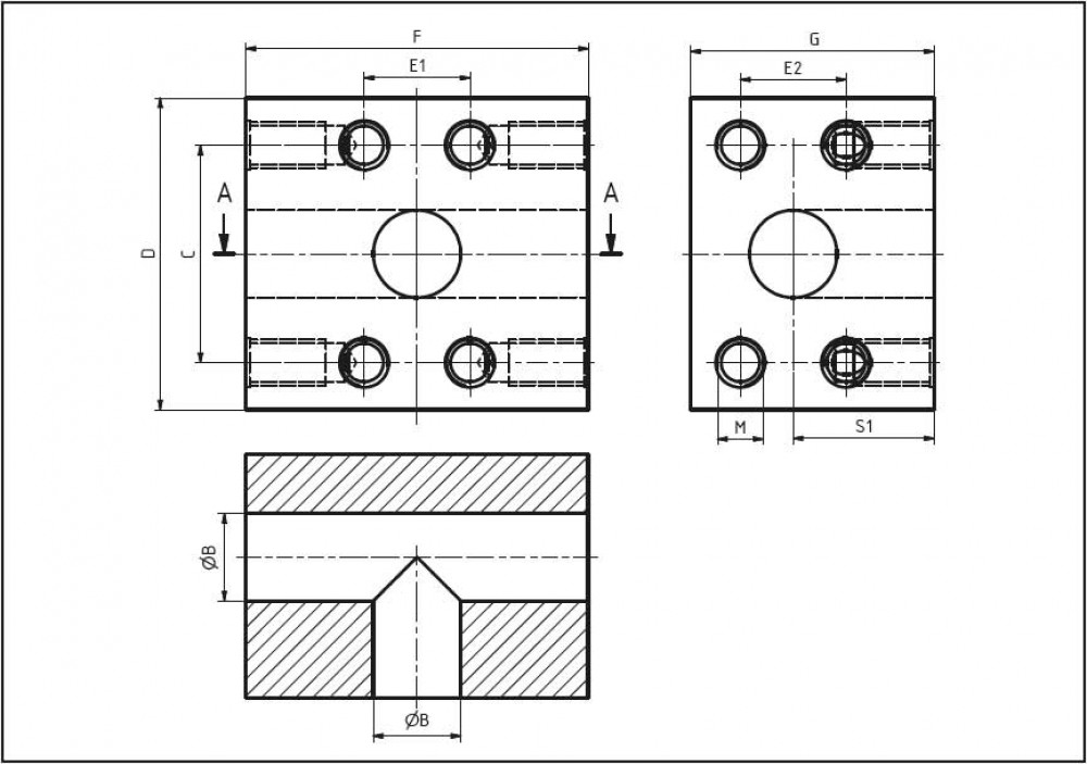 SAE-T-Block - Gegenflanschausführung - SAE (ISO 6162) - BRW Fluidtechnik